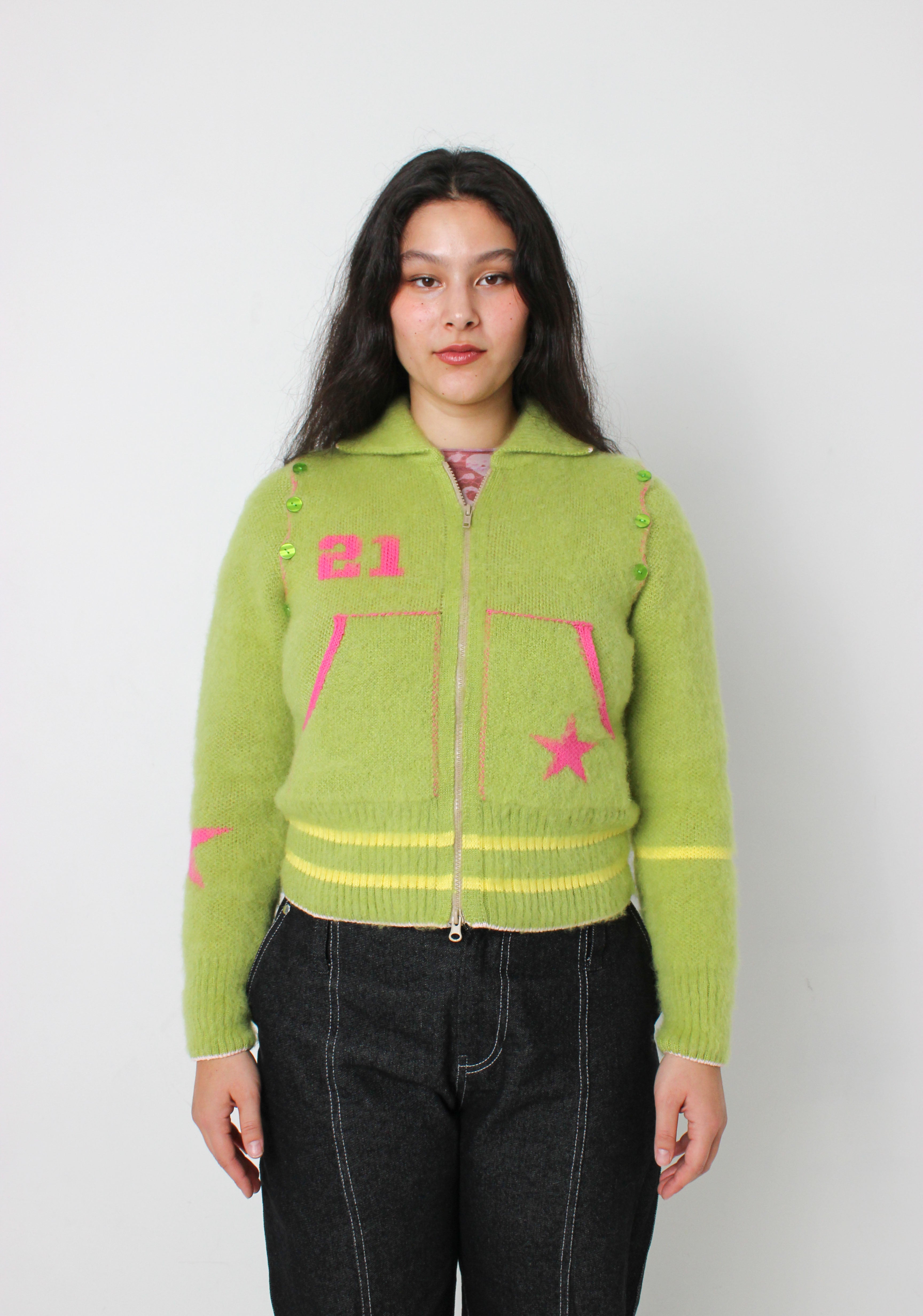 The Lime Green Knit Track Jacket - Detachable Sleeves – Senja by Maddie